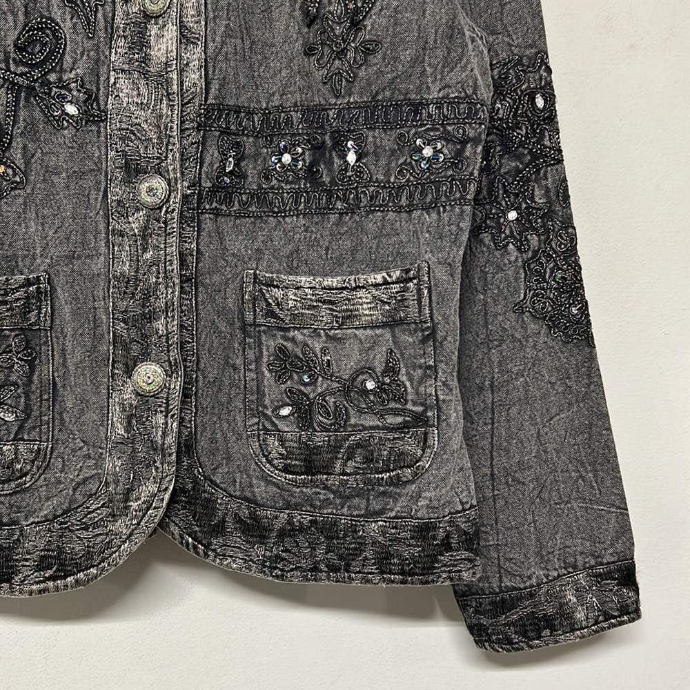 Vintage Flashback Gray Embroidered Sequin Jacket Boho… - Gem